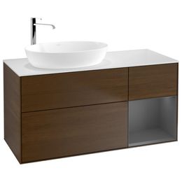 Villeroy & Boch Villeroy und Boch Finion Waschtischunterschrank G931GKGN 120cm, Abdeckplatte white matt, Emotion, Regale Anthracite matt lacquer, Walnut veneer