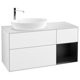 Villeroy & Boch Villeroy und Boch Finion Waschtischunterschrank F931PDGF 120cm, Abdeckplatte white matt, Regale Black matt lacquer, Glossy white lacquer