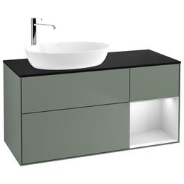 Villeroy & Boch Villeroy und Boch Finion Waschtischunterschrank F932MTGM 120cm, Abdeckplatte black matt, Regale White matt lacquer, Olive Matt Lacquer