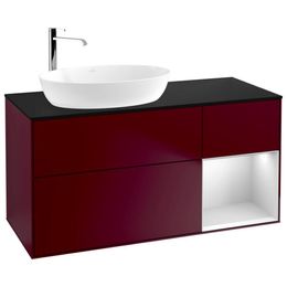 Villeroy & Boch Villeroy und Boch Finion Waschtischunterschrank F932MTHB 120cm, Abdeckplatte black matt, Regale White matt lacquer, Peony Matt
