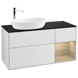 Villeroy & Boch Villeroy und Boch Finion Waschtischunterschrank F932PCMT 120cm, Abdeckplatte black matt, Regale Oak Veneer, White matt lacquer