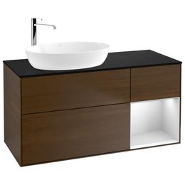 Villeroy & Boch Villeroy und Boch Finion Waschtischunterschrank F932MTGN 120cm, Abdeckplatte black matt, Regale White matt lacquer, Walnut veneer