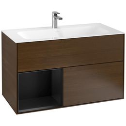 Villeroy & Boch Villeroy und Boch Finion Waschtischunterschrank F030PDGN 99,6x59,1x49,8cm, Regal links Black matt lacquer, Walnut veneer