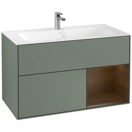 Villeroy & Boch Villeroy und Boch Finion Waschtischunterschrank F040GNGM 99,6x59,1x49,8cm, Regal rechts Walnut veneer, Olive Matt Lacquer
