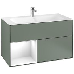 Villeroy & Boch Villeroy und Boch Finion Waschtischunterschrank F030GFGM 99,6x59,1x49,8cm, Regal links Glossy white lacquer, Olive Matt Lacquer