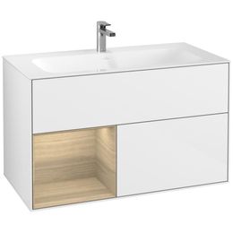 Villeroy & Boch Villeroy und Boch Finion Waschtischunterschrank F030PCGF 99,6x59,1x49,8cm, Regal links Oak Veneer, Glossy white lacquer