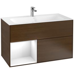 Villeroy & Boch Villeroy und Boch Finion Waschtischunterschrank F030GFGN 99,6x59,1x49,8cm, Regal links Glossy white lacquer, Walnut veneer