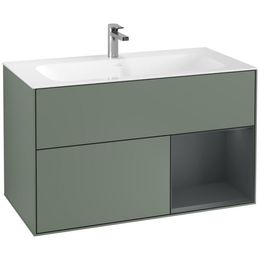 Villeroy & Boch Villeroy und Boch Finion Waschtischunterschrank F040HGGM 99,6x59,1x49,8cm, Regal rechts Midnight Blue Matt Lacquer, Olive Matt Lacquer
