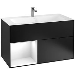 Villeroy & Boch Villeroy und Boch Finion Waschtischunterschrank F030GFPD 99,6x59,1x49,8cm, Regal links Glossy white lacquer, Black matt lacquer
