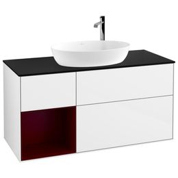 Villeroy & Boch Villeroy und Boch Finion Waschtischunterschrank F942HBGF 120cm, Abdeckplatte black matt, Regale Peony matt lacquer, Glossy white lacquer