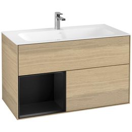 Villeroy & Boch Villeroy und Boch Finion Waschtischunterschrank F030PDPC 99,6x59,1x49,8cm, Regal links Black matt lacquer, Oak Veneer