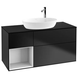 Villeroy & Boch Villeroy und Boch Finion Waschtischunterschrank F942GFPD 120cm, Abdeckplatte black matt, Regale Glossy white lacquer, Black matt lacquer
