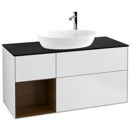 Villeroy & Boch Villeroy und Boch Finion Waschtischunterschrank F942GNMT 120cm, Abdeckplatte black matt, Regale Walnut Veneer, White matt lacquer