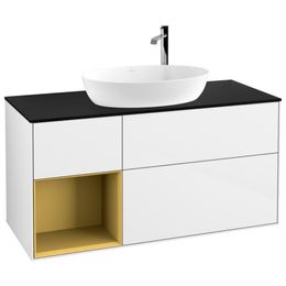 Villeroy & Boch Villeroy und Boch Finion Waschtischunterschrank F942HFGF 120cm, Abdeckplatte black matt, Regale Gold matt lacquer, Glossy white lacquer