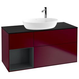 Villeroy & Boch Villeroy und Boch Finion Waschtischunterschrank F942HGHB 120cm, Abdeckplatte black matt, Regale Midnight matt lacquer, Peony Matt