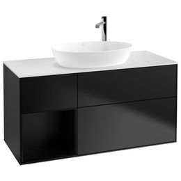 Villeroy & Boch Villeroy und Boch Finion Waschtischunterschrank F941PDPD 120cm, Abdeckplatte white matt, Regale Black matt lacquer, Black matt lacquer