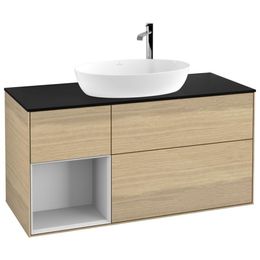 Villeroy & Boch Villeroy und Boch Finion Waschtischunterschrank F942MTPC 120cm, Abdeckplatte black matt, Regale White matt lacquer, Oak Veneer