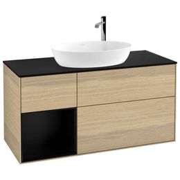 Villeroy & Boch Villeroy und Boch Finion Waschtischunterschrank F942PDPC 120cm, Abdeckplatte black matt, Regale Black matt lacquer, Oak Veneer
