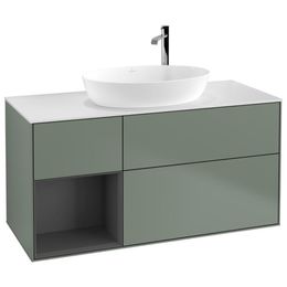 Villeroy & Boch Villeroy und Boch Finion Waschtischunterschrank F941GKGM 120cm, Abdeckplatte white matt, Regale Anthracite matt lacquer, Olive Matt Lacquer