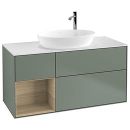 Villeroy & Boch Villeroy und Boch Finion Waschtischunterschrank F941PCGM 120cm, Abdeckplatte white matt, Regale Oak Veneer, Olive Matt Lacquer