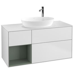 Villeroy & Boch Villeroy und Boch Finion Waschtischunterschrank F941GMMT 120cm, Abdeckplatte white matt, Regale Olive matt lacquer, White matt lacquer
