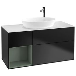Villeroy & Boch Villeroy und Boch Finion Waschtischunterschrank F941GMPD 120cm, Abdeckplatte white matt, Regale Olive matt lacquer, Black matt lacquer