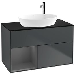 Villeroy & Boch Villeroy und Boch Finion Waschtischunterschrank F892GKHG 100cm, Abdeckplatte black matt, Regale Anthracite matt lacquer, Midnight Blue Matt Lacquer