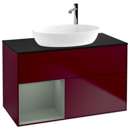 Villeroy & Boch Villeroy und Boch Finion Waschtischunterschrank F892GMHB 100cm, Abdeckplatte black matt, Regale Olive matt lacquer, Peony Matt