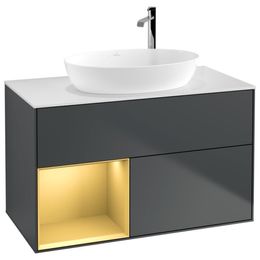 Villeroy & Boch Villeroy und Boch Finion Waschtischunterschrank F891HFHG 100cm, Abdeckplatte white matt, Regale Gold matt lacquer, Midnight Blue Matt Lacquer