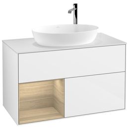 Villeroy & Boch Villeroy und Boch Finion Waschtischunterschrank F891PCGF 100cm, Abdeckplatte white matt, Regale Oak Veneer, Glossy white lacquer