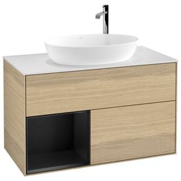 Villeroy & Boch Villeroy und Boch Finion Waschtischunterschrank F891PDPC 100cm, Abdeckplatte white matt, Regale Black matt lacquer, Oak Veneer