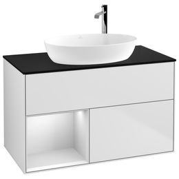 Villeroy & Boch Villeroy und Boch Finion Waschtischunterschrank G892MTMT 100cm, Abdeckplatte black matt, Emotion, Regale White matt lacquer, White matt lacquer