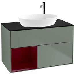 Villeroy & Boch Villeroy und Boch Finion Waschtischunterschrank G892HBGM 100cm, Abdeckplatte black matt, Emotion, Regale Peony matt lacquer, Olive Matt Lacquer