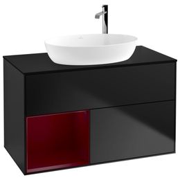 Villeroy & Boch Villeroy und Boch Finion Waschtischunterschrank G892HBPD 100cm, Abdeckplatte black matt, Emotion, Regale Peony matt lacquer, Black matt lacquer