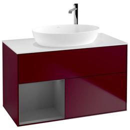 Villeroy & Boch Villeroy und Boch Finion Waschtischunterschrank G891GKHB 100cm, Abdeckplatte white matt, Emotion, Regale Anthracite matt lacquer, Peony Matt