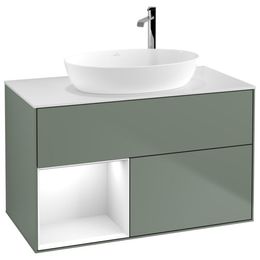 Villeroy & Boch Villeroy und Boch Finion Waschtischunterschrank G891GFGM 100cm, Abdeckplatte white matt, Emotion, Regale Glossy white lacquer, Olive Matt Lacquer