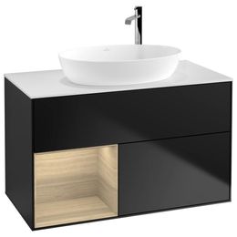Villeroy & Boch Villeroy und Boch Finion Waschtischunterschrank G891PCPD 100cm, Abdeckplatte white matt, Emotion, Regale Oak Veneer, Black matt lacquer