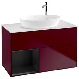 Villeroy & Boch Villeroy und Boch Finion Waschtischunterschrank G891PDHB 100cm, Abdeckplatte white matt, Emotion, Regale Black matt lacquer, Peony Matt