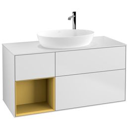 Villeroy & Boch Villeroy und Boch Finion Waschtischunterschrank G941HFMT 120cm, Abdeckplatte white matt, Emotion, Regale Gold matt lacquer, White matt lacquer