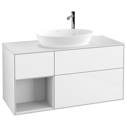 Villeroy & Boch Villeroy und Boch Finion Waschtischunterschrank G941MTGF 120cm, Abdeckplatte white matt, Emotion, Regale White matt lacquer, Glossy white lacquer