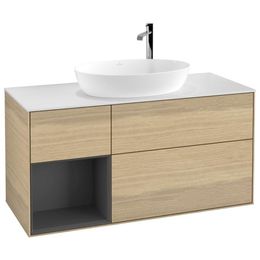 Villeroy & Boch Villeroy und Boch Finion Waschtischunterschrank G941GKPC 120cm, Abdeckplatte white matt, Emotion, Regale Anthracite matt lacquer, Oak Veneer