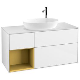 Villeroy & Boch Villeroy und Boch Finion Waschtischunterschrank G941HFGF 120cm, Abdeckplatte white matt, Emotion, Regale Gold matt lacquer, Glossy white lacquer