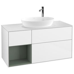 Villeroy & Boch Villeroy und Boch Finion Waschtischunterschrank G941GMGF 120cm, Abdeckplatte white matt, Emotion, Regale Olive matt lacquer, Glossy white lacquer