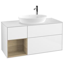 Villeroy & Boch Villeroy und Boch Finion Waschtischunterschrank G941PCGF 120cm, Abdeckplatte white matt, Emotion, Regale Oak Veneer, Glossy white lacquer
