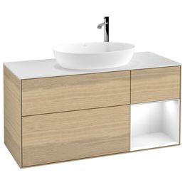 Villeroy & Boch Villeroy und Boch Finion Waschtischunterschrank F951GFPC 120cm, Abdeckplatte white matt, Regale Glossy white lacquer, Oak Veneer