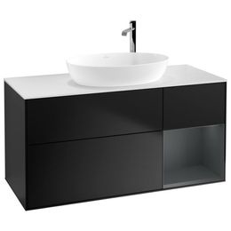 Villeroy & Boch Villeroy und Boch Finion Waschtischunterschrank G951HGPD 120cm, Abdeckplatte white matt, Emotion, Regale Midnight matt lacquer, Black matt lacquer