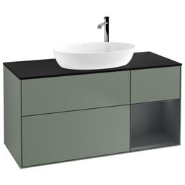 Villeroy & Boch Villeroy und Boch Finion Waschtischunterschrank G952HGGM 120cm, Abdeckplatte black matt, Emotion, Regale Midnight matt lacquer, Olive Matt Lacquer
