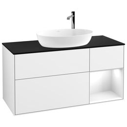 Villeroy & Boch Villeroy und Boch Finion Waschtischunterschrank G952GFGF 120cm, Abdeckplatte black matt, Emotion, Regale Glossy white lacquer, Glossy white lacquer