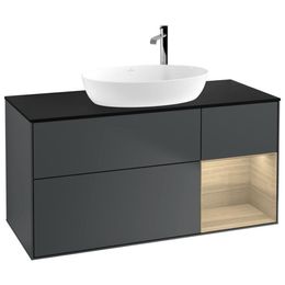 Villeroy & Boch Villeroy und Boch Finion Waschtischunterschrank G952PCHG 120cm, Abdeckplatte black matt, Emotion, Regale Oak Veneer, Midnight Blue Matt Lacquer