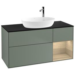 Villeroy & Boch Villeroy und Boch Finion Waschtischunterschrank G952PCGM 120cm, Abdeckplatte black matt, Emotion, Regale Oak Veneer, Olive Matt Lacquer